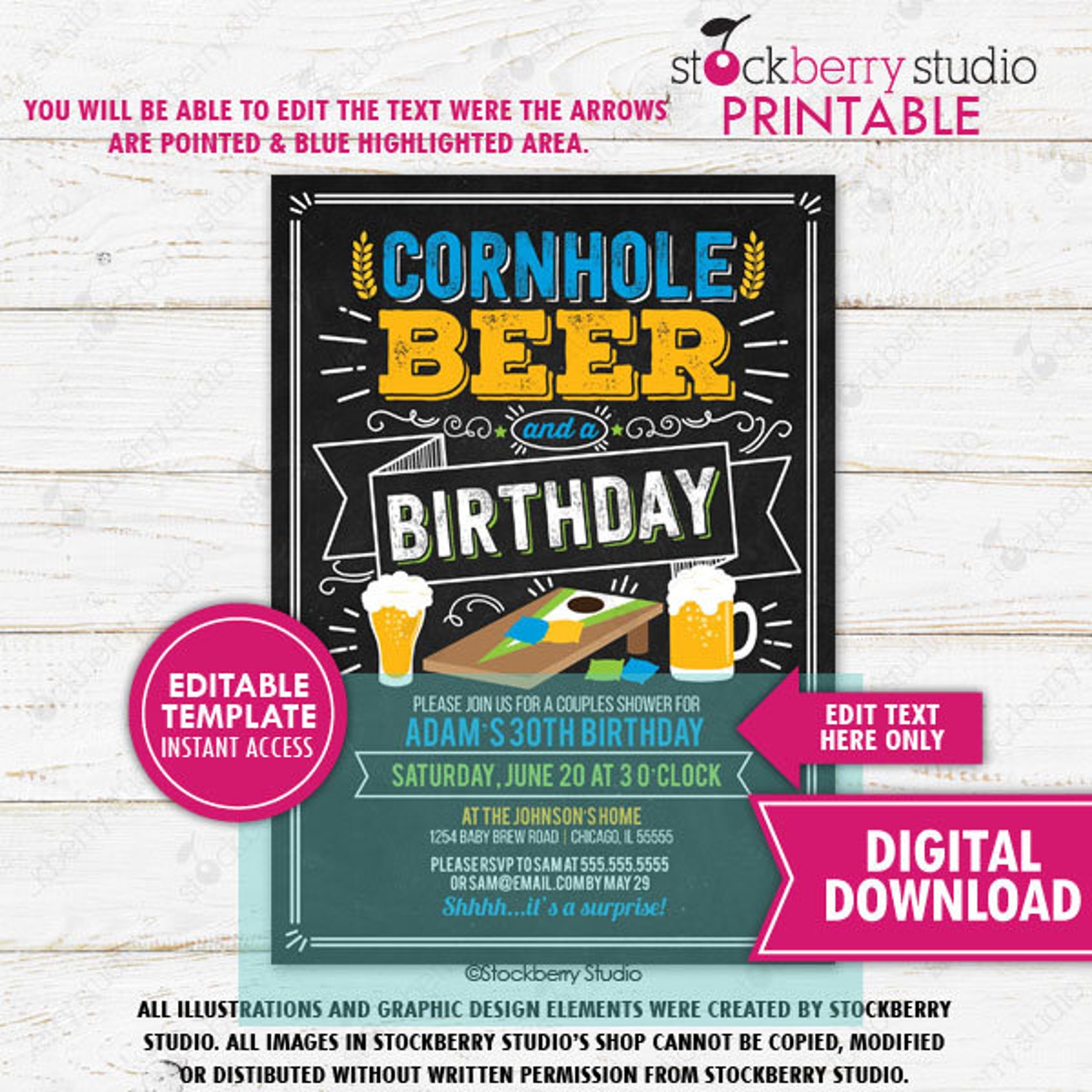 Cornhole Birthday Invitation Printable Surprise Adult Party - Etsy