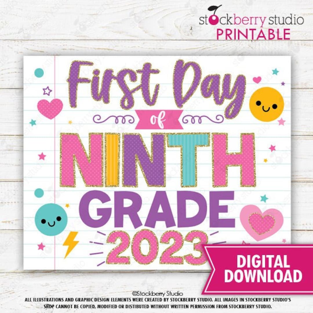 First Day of 9th Grade Sign Girl First Day of Ninth Grade - Etsy