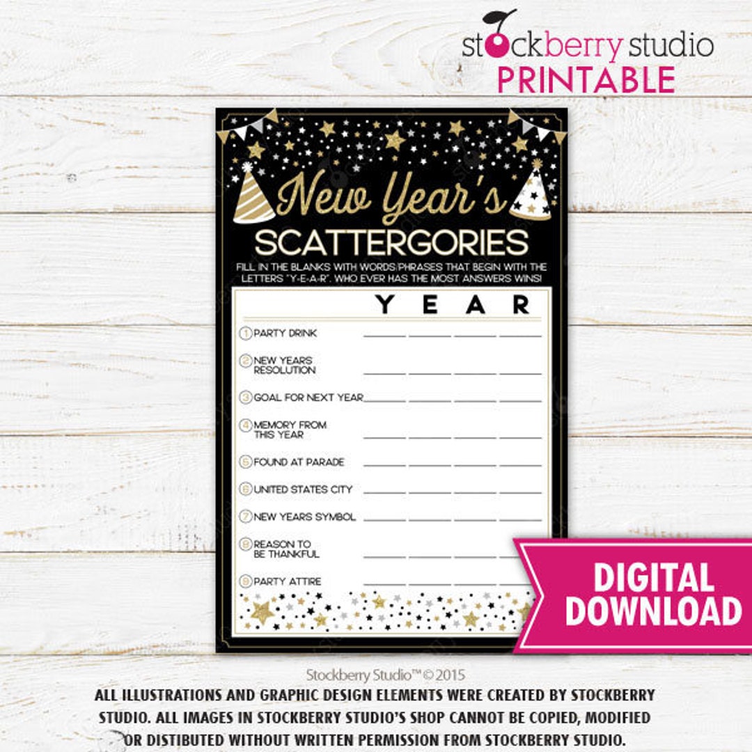 New Years Eve Party Game Scattergories Game Printable Family - Etsy