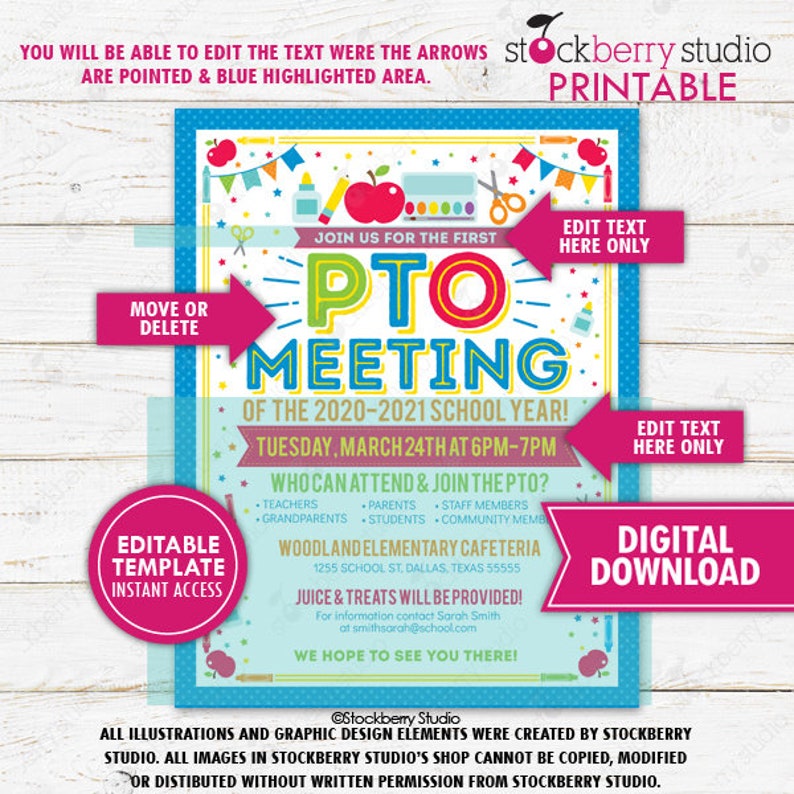 PTO PTA Meeting Informational Flyer School Fundraiser Event - Etsy