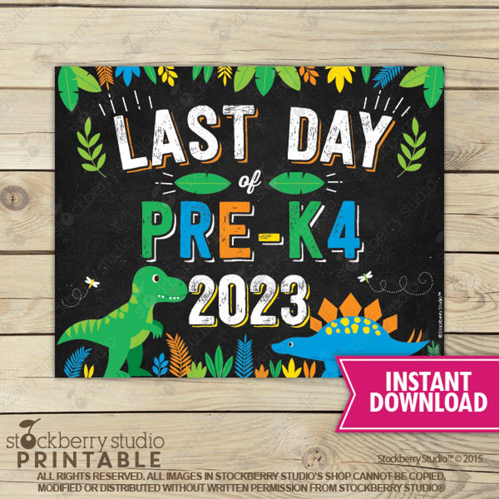 Dinosaur Last Day of Prek4 Sign Instant Download Dinosaurs - Etsy