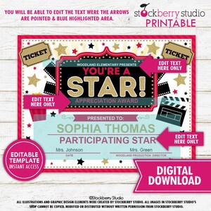 Hollywood Movie VIP Teacher Appreciation Award Certificate Printable ...