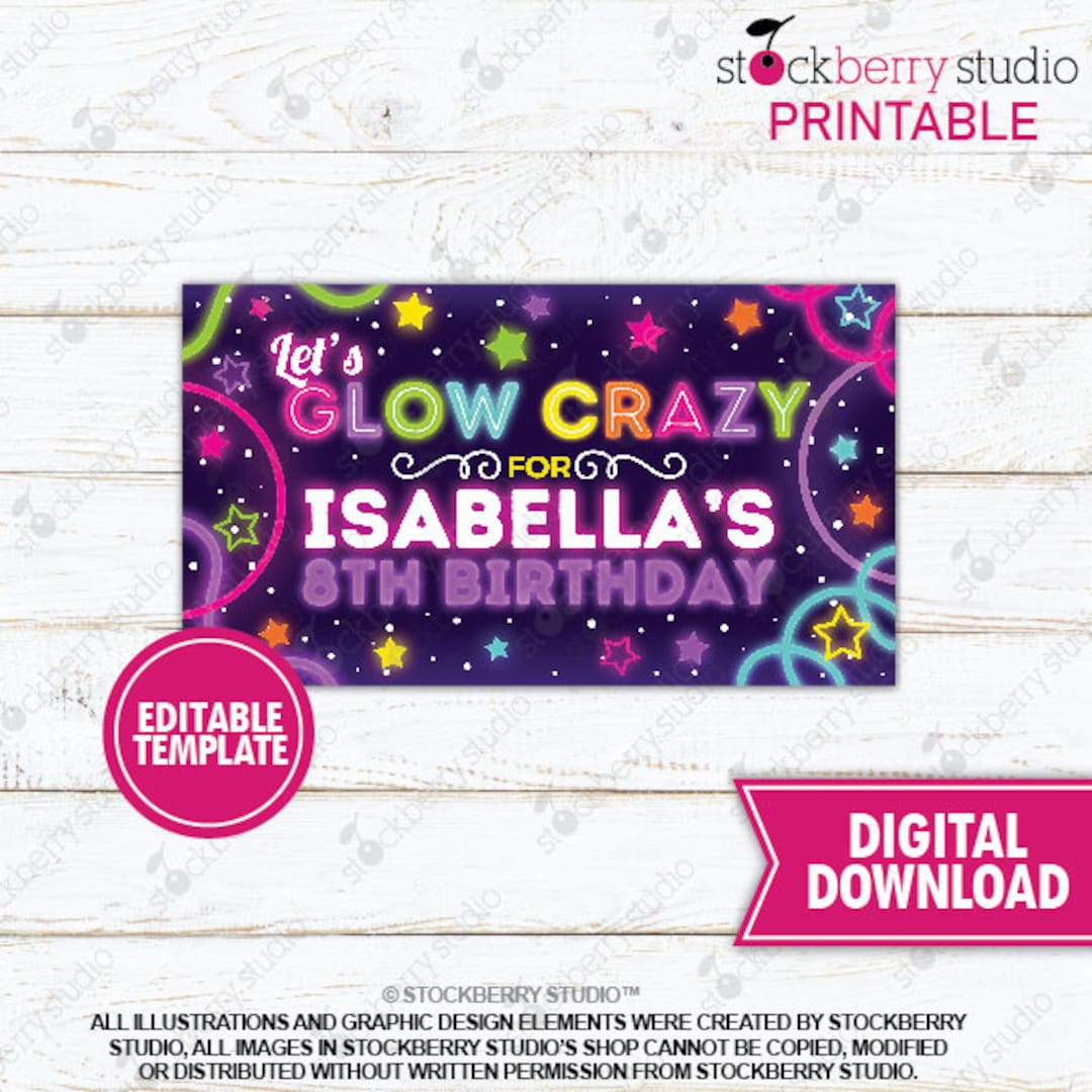 Glow Party Facebook Banner Printable Girl Neon in the Dark Glow Rainbow ...