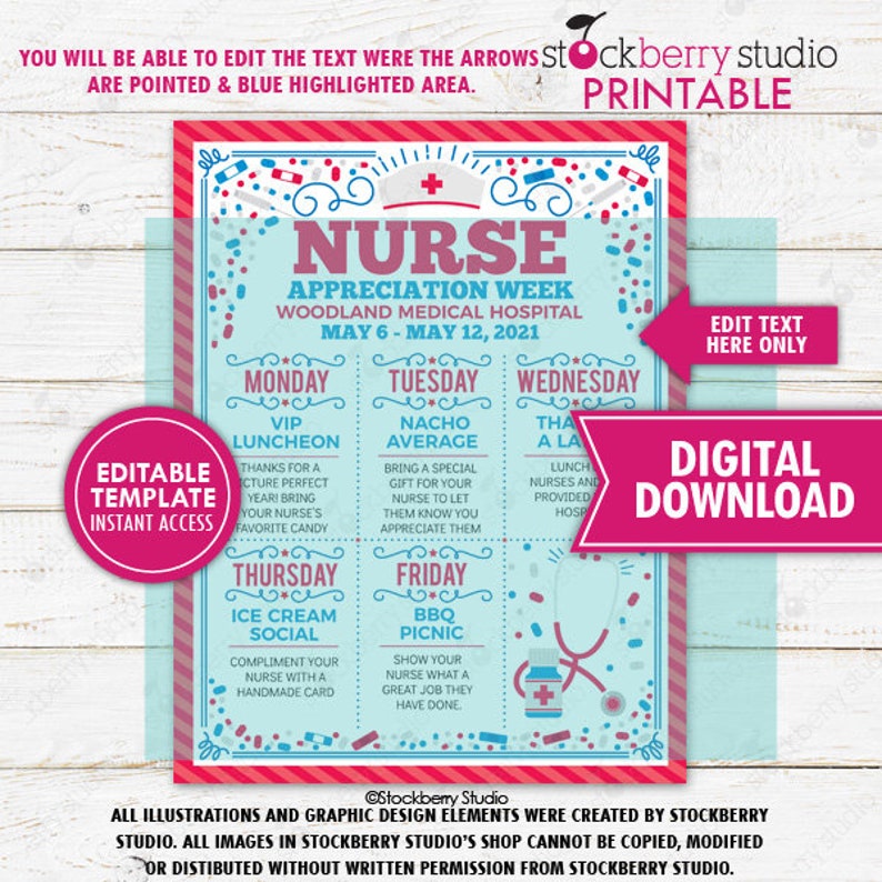 Nurse Appreciation Week Schedule Itinerary Flyer Printable - Etsy