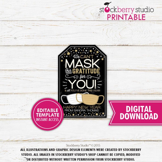 New Year Face Mask Gift Tag New Year Thank You Essential Workers ...