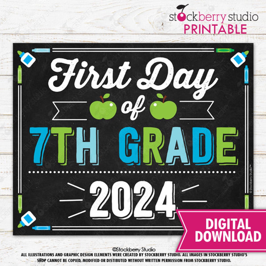 First Day of 7th Grade Sign Boy 1st Day of School Sign Printable First ...