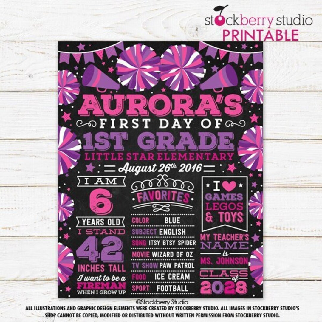 Cheerleader First Day of School Sign Girl Back to School 1st Day of ...