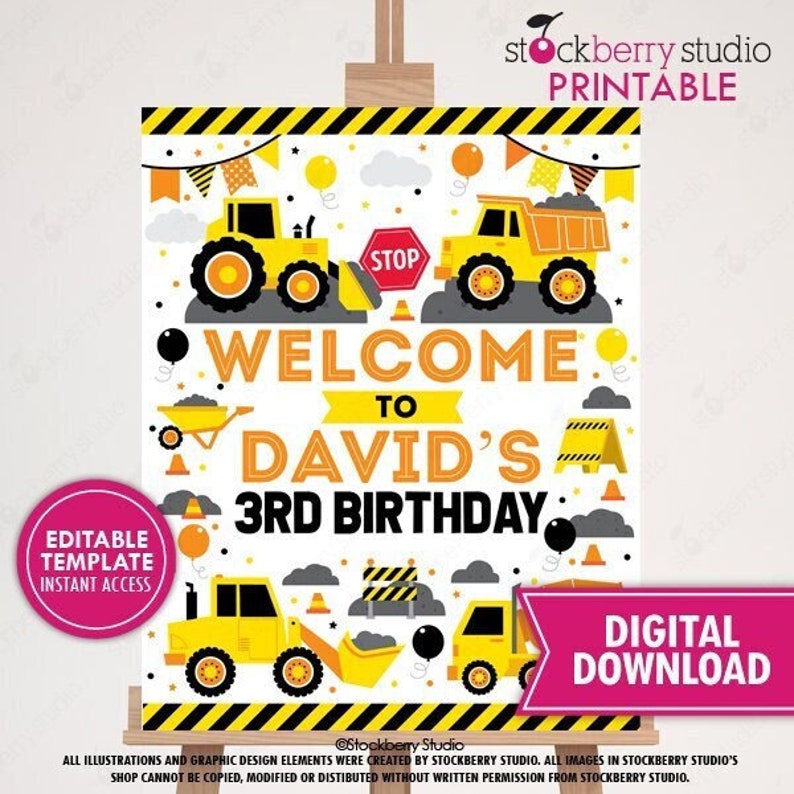 Construction Birthday Party Welcome Sign Printable Dump Truck - Etsy