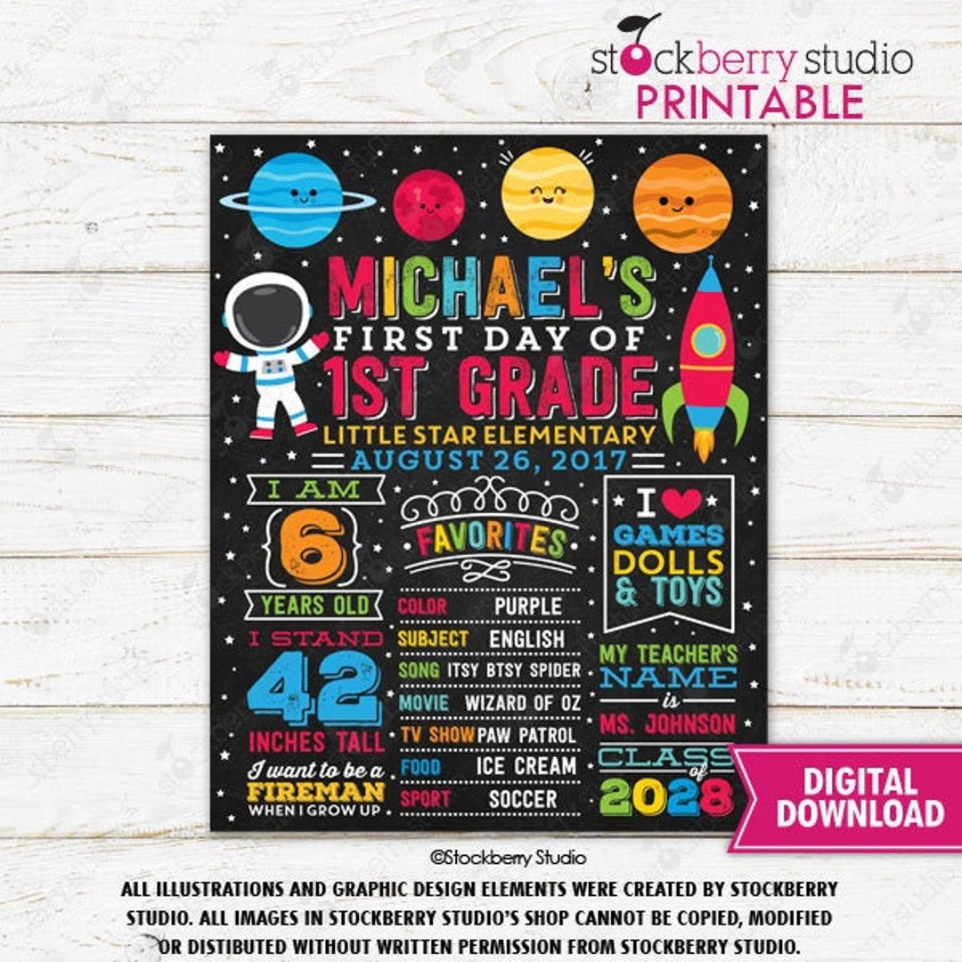 Space First Day of School Sign Printable Rocket Back to School Sign Boy ...