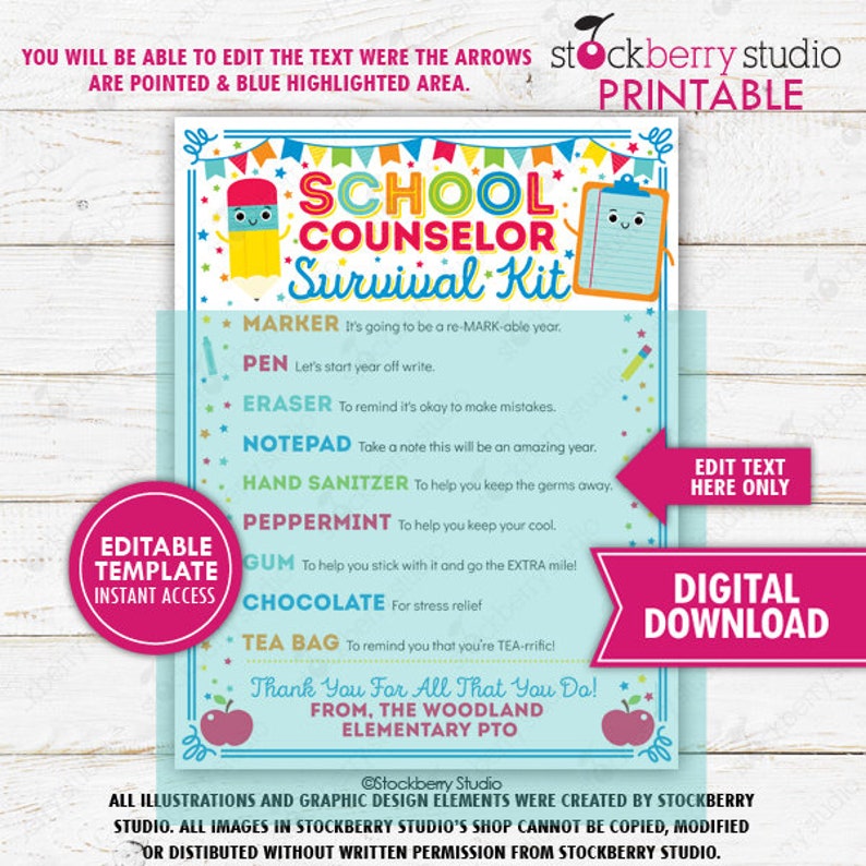 School Counselor Survival Kit Printable Thank You Guidance - Etsy