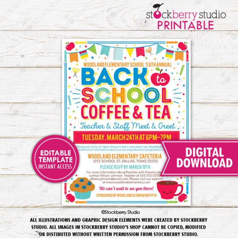 Back to School Coffee Tea Breakfast Social Flyer PTO PTA - Etsy