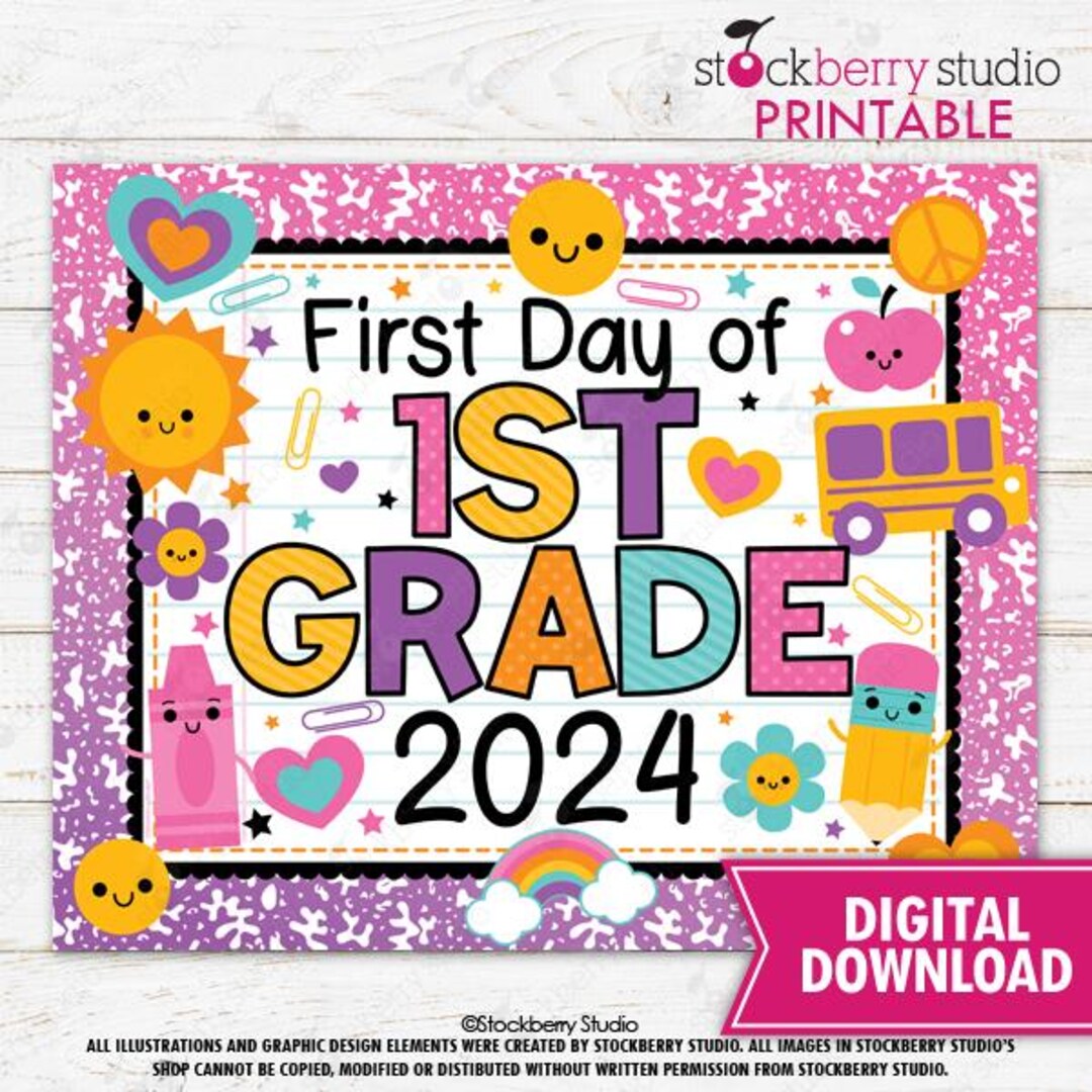 First Day of 1st Grade Sign Girl First Day of First Grade Printable 1st ...