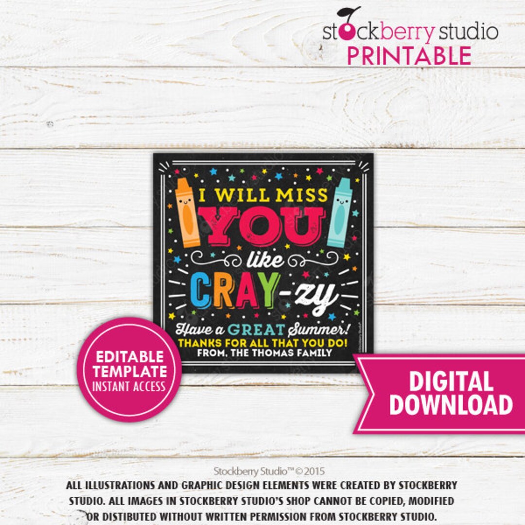 Crayon Gift Tag Student End of School Year Gift Printable Teacher ...