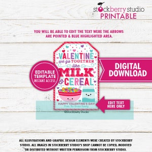 Valentine's Day Cereal Gift Tag We Go Together Like Milk and Cereal ...