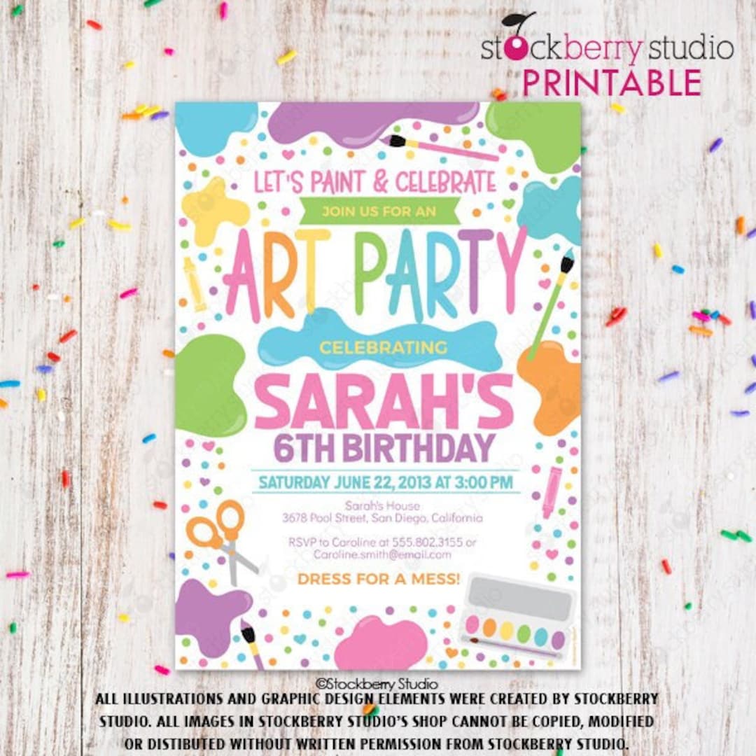 Art Party Birthday Invitation Editable Pastel Rainbow Party Painting ...