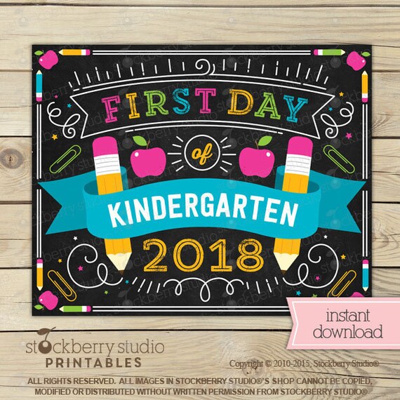 Girl First Day of Kindergarten Sign Instant Download First | Etsy
