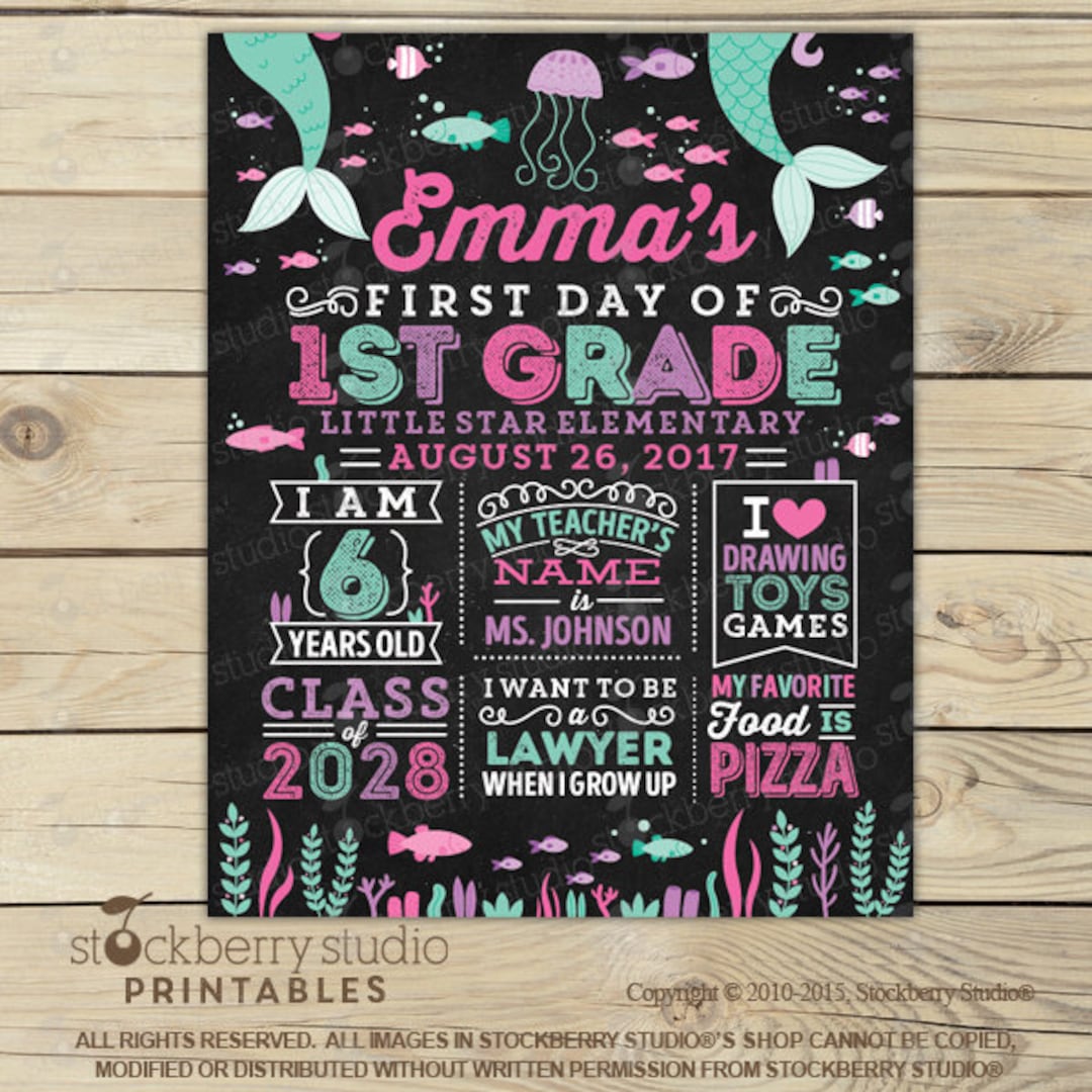 Mermaid First Day of School Chalkboard Sign Girl First Day of School ...