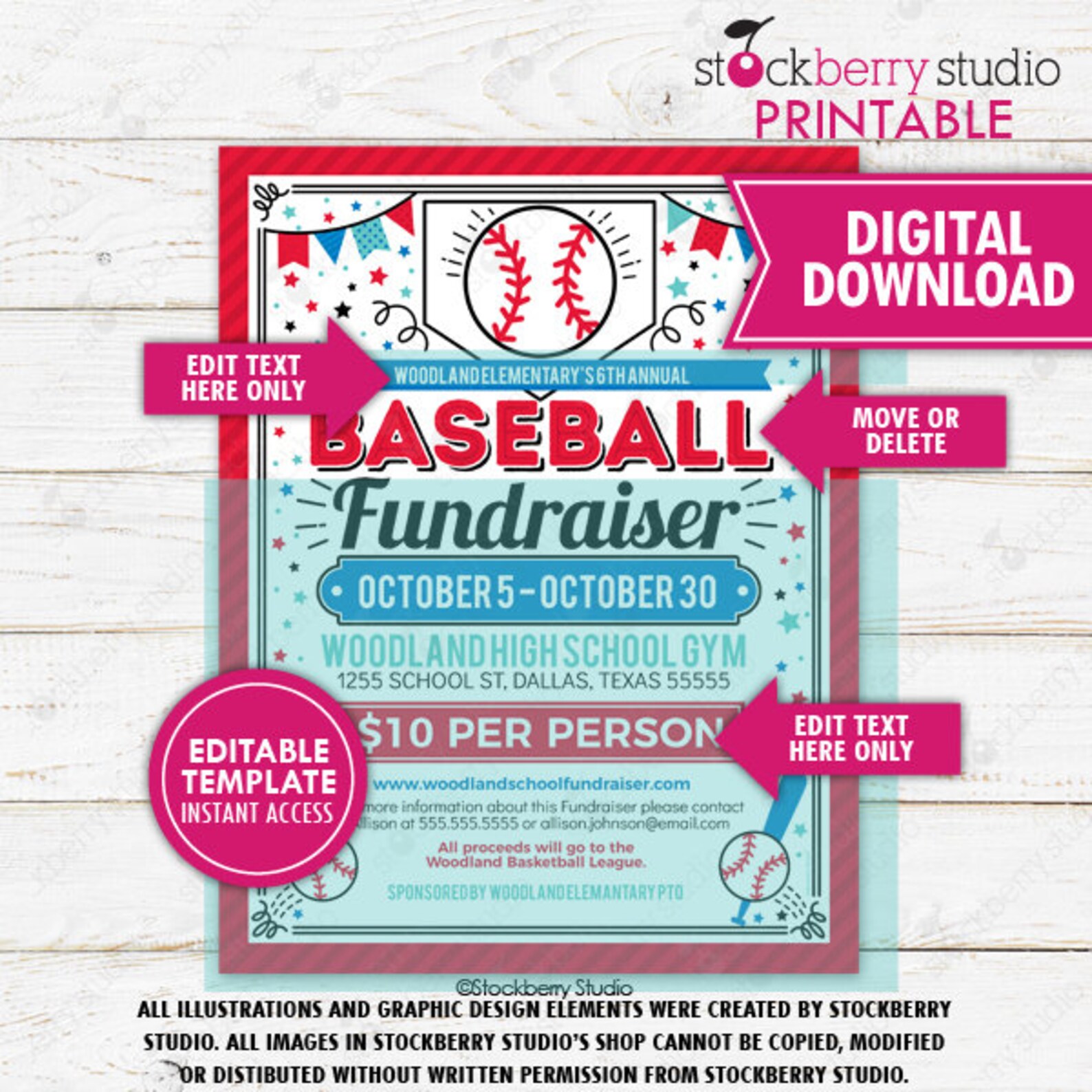 Baseball Fundraiser Flyer Printable Tournament School PTO PTA - Etsy