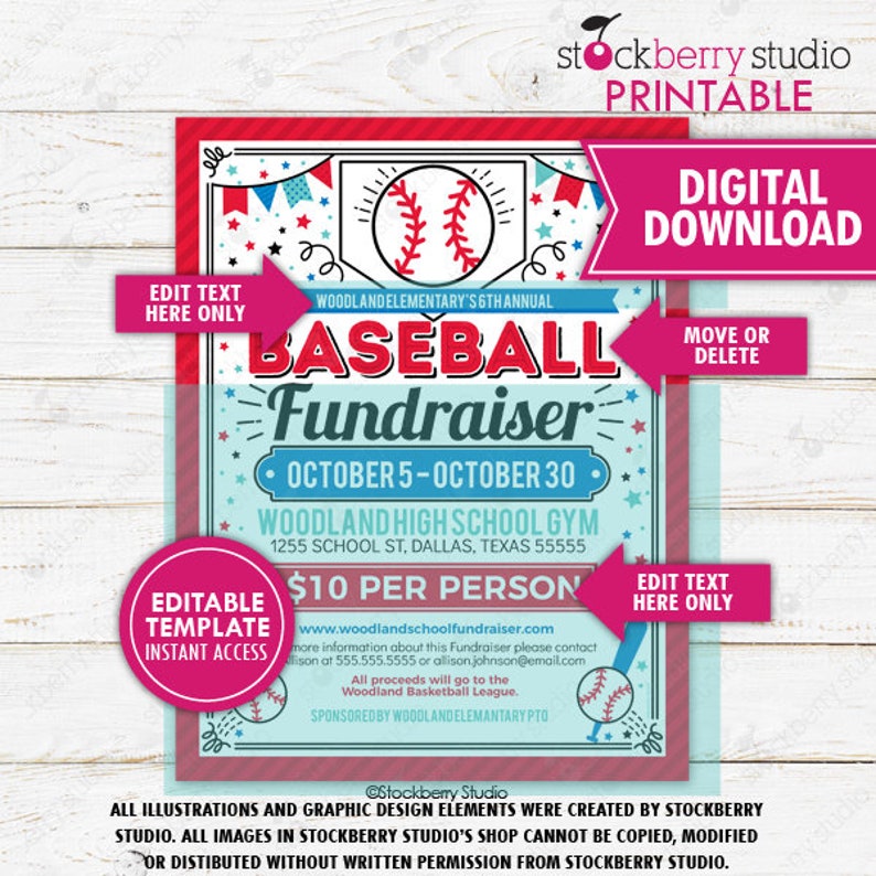 Baseball Fundraiser Flyer Printable Tournament School PTO PTA - Etsy