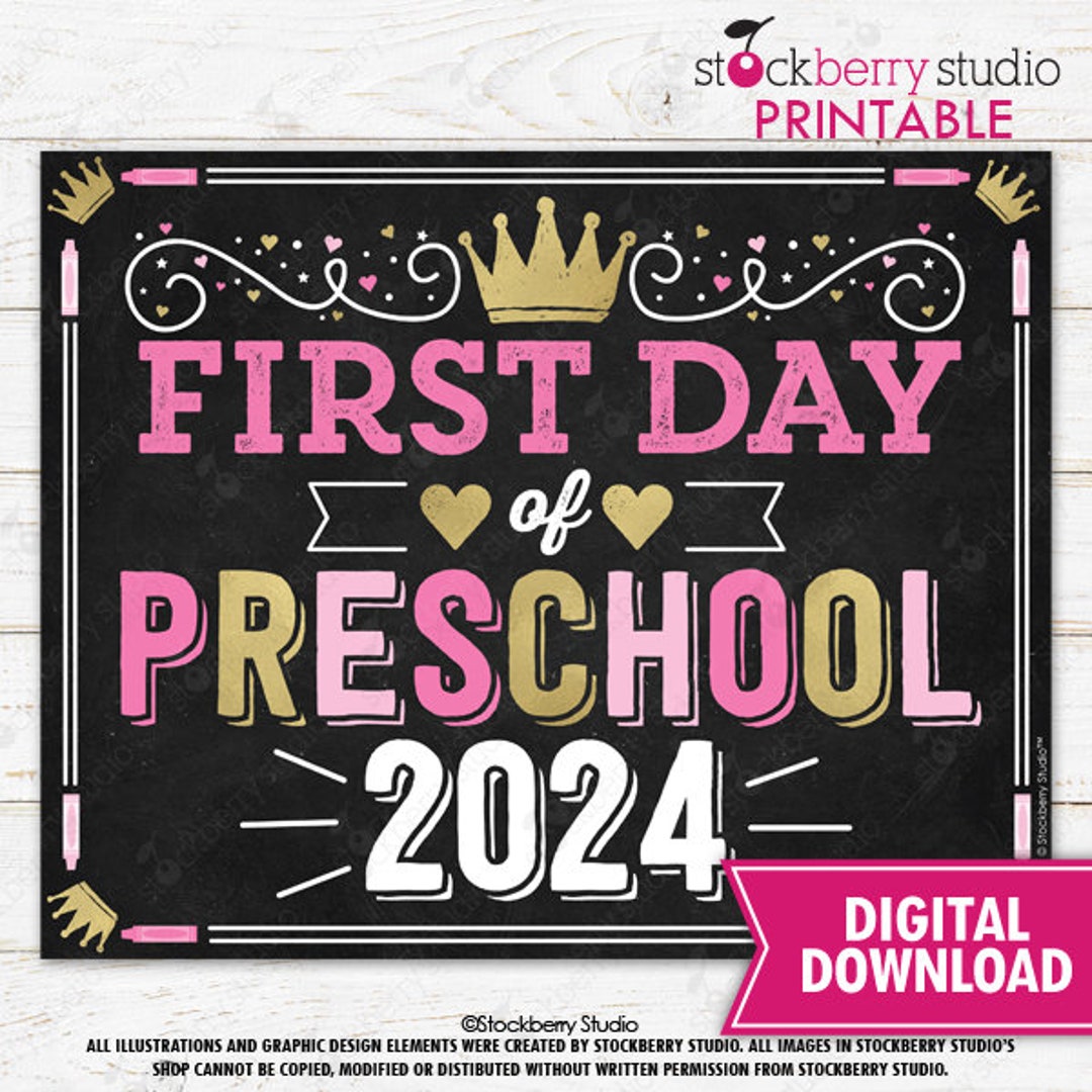 Princess First Day of Preschool Sign Girl First Day of School Sign ...