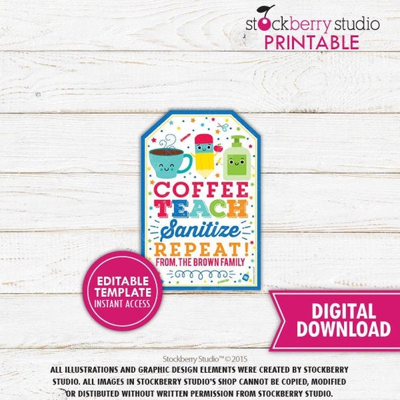 Back To School Teacher Gift Tag Editable Hand Sanitizer Soap Teacher ...