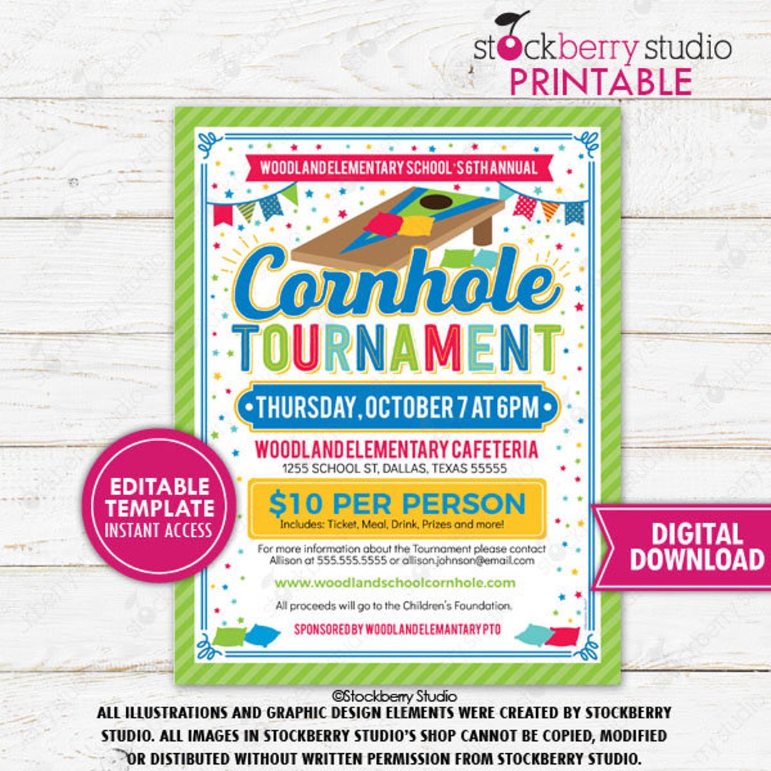 Cornhole Tournament Flyer Summer Fall Backyard Party Invitation Company ...
