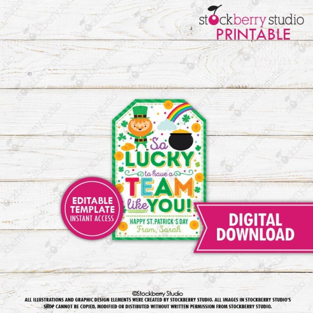 St. Patrick's Day Gift Tag Team Member Appreciation Tags Printable ...