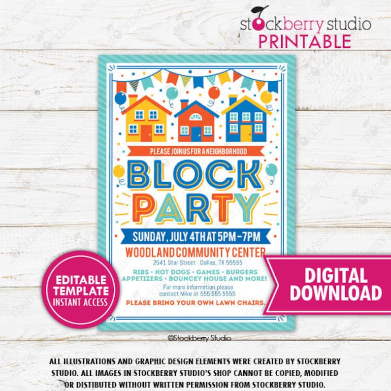 Neighborhood Block Party Invitation BBQ Picnic Summer Party - Etsy