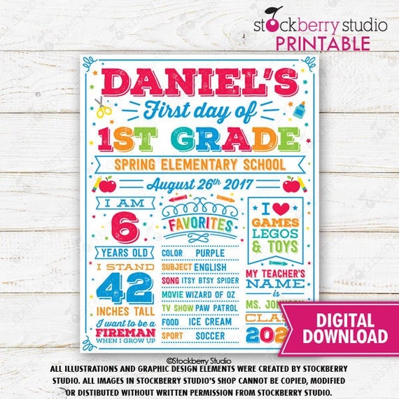 First Day of School Sign Printable Personalized Back to School Prek ...