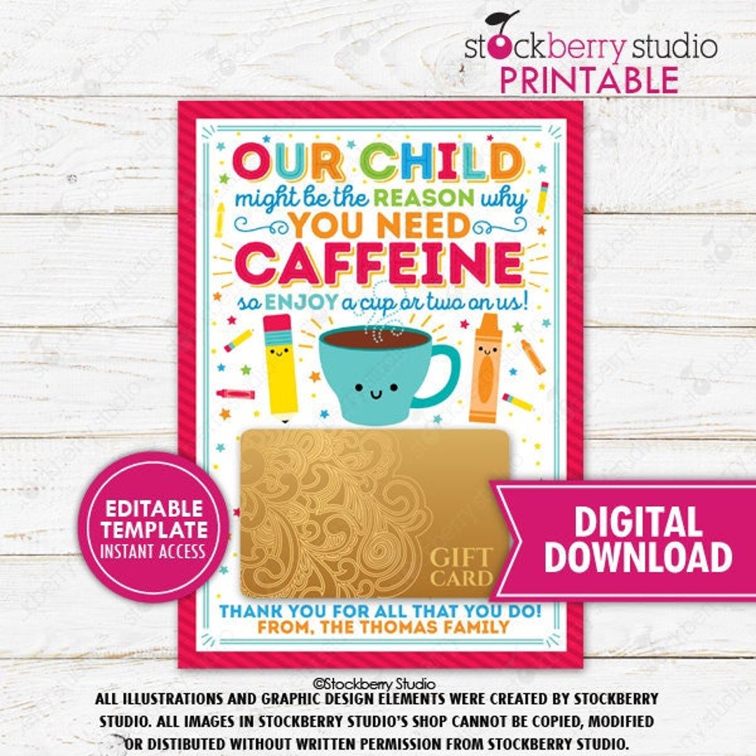 Coffee Gift Card Holder Thank You Printable Editable Template Caffeine ...