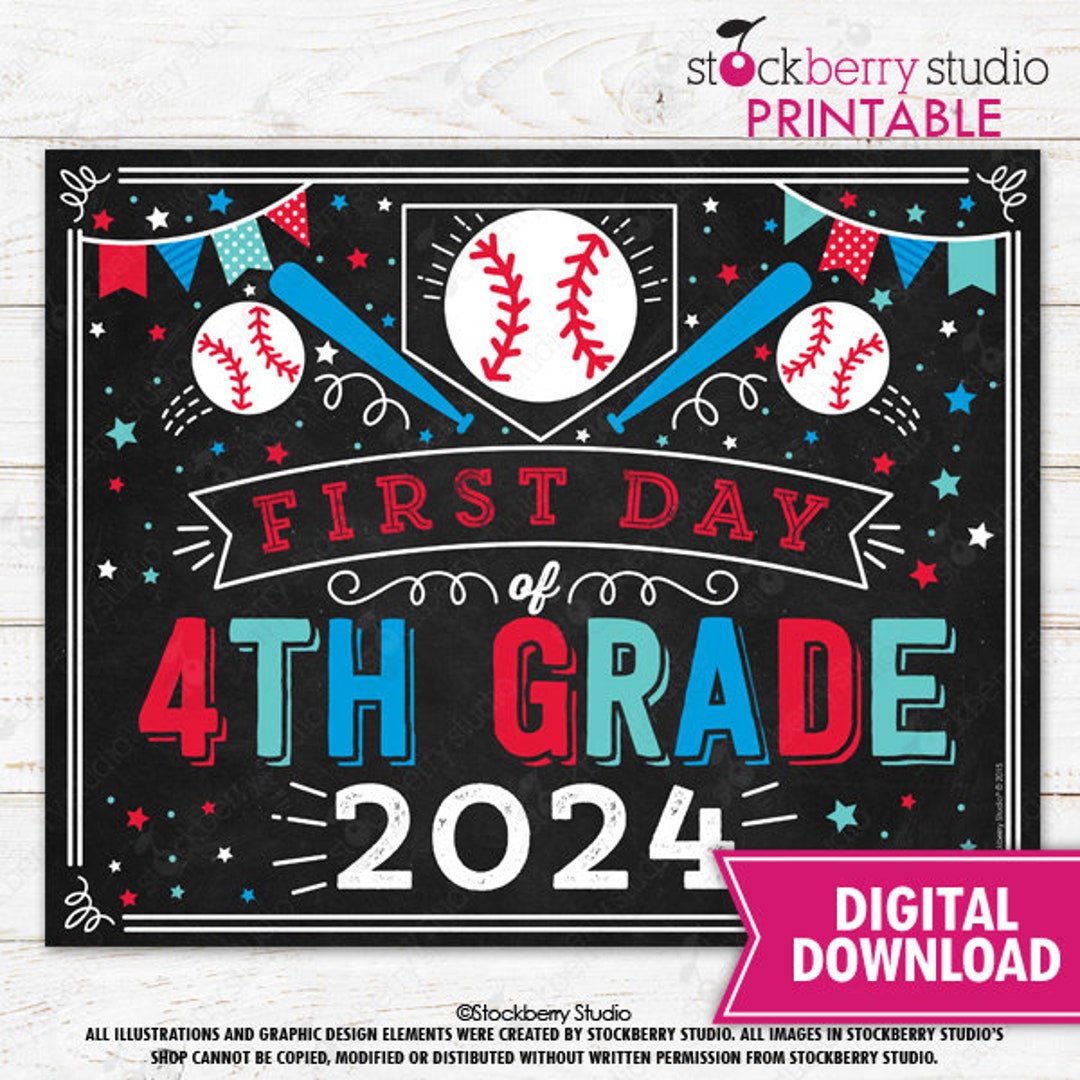 Baseball First Day of 4th Grade Sign Boy 1st Day Sports Fourth Grade ...