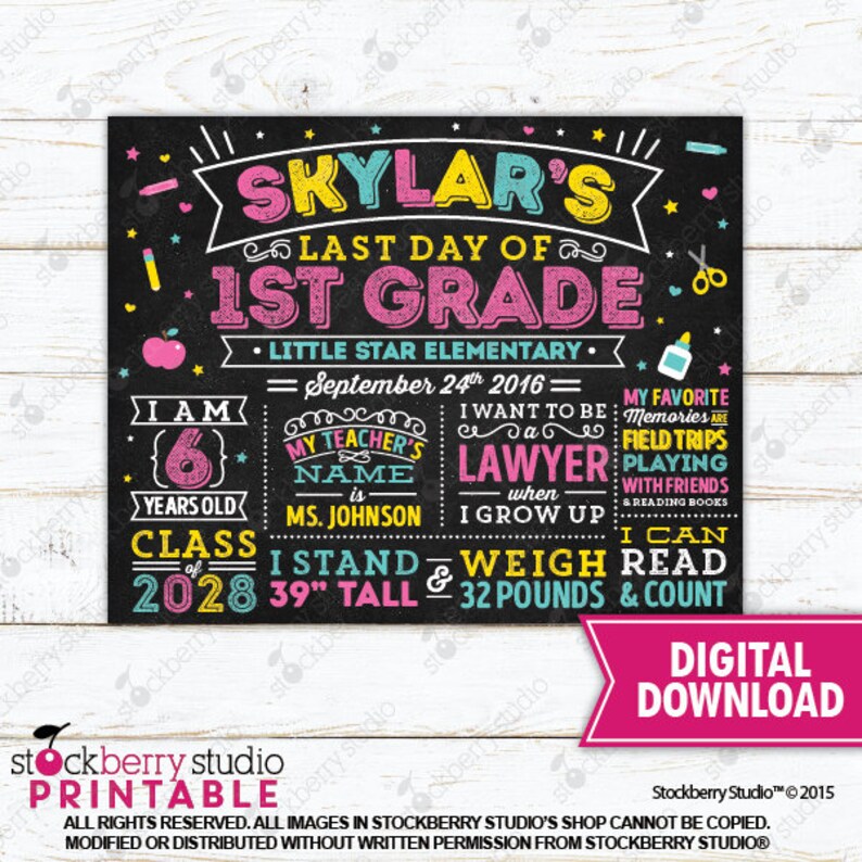 Last Day of School Sign Girl Printable School Photo Props Boy Last Day ...