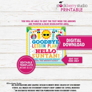 Summer Teacher Tag Goodbye Lesson Plan Hello Suntan Teacher Thank You ...