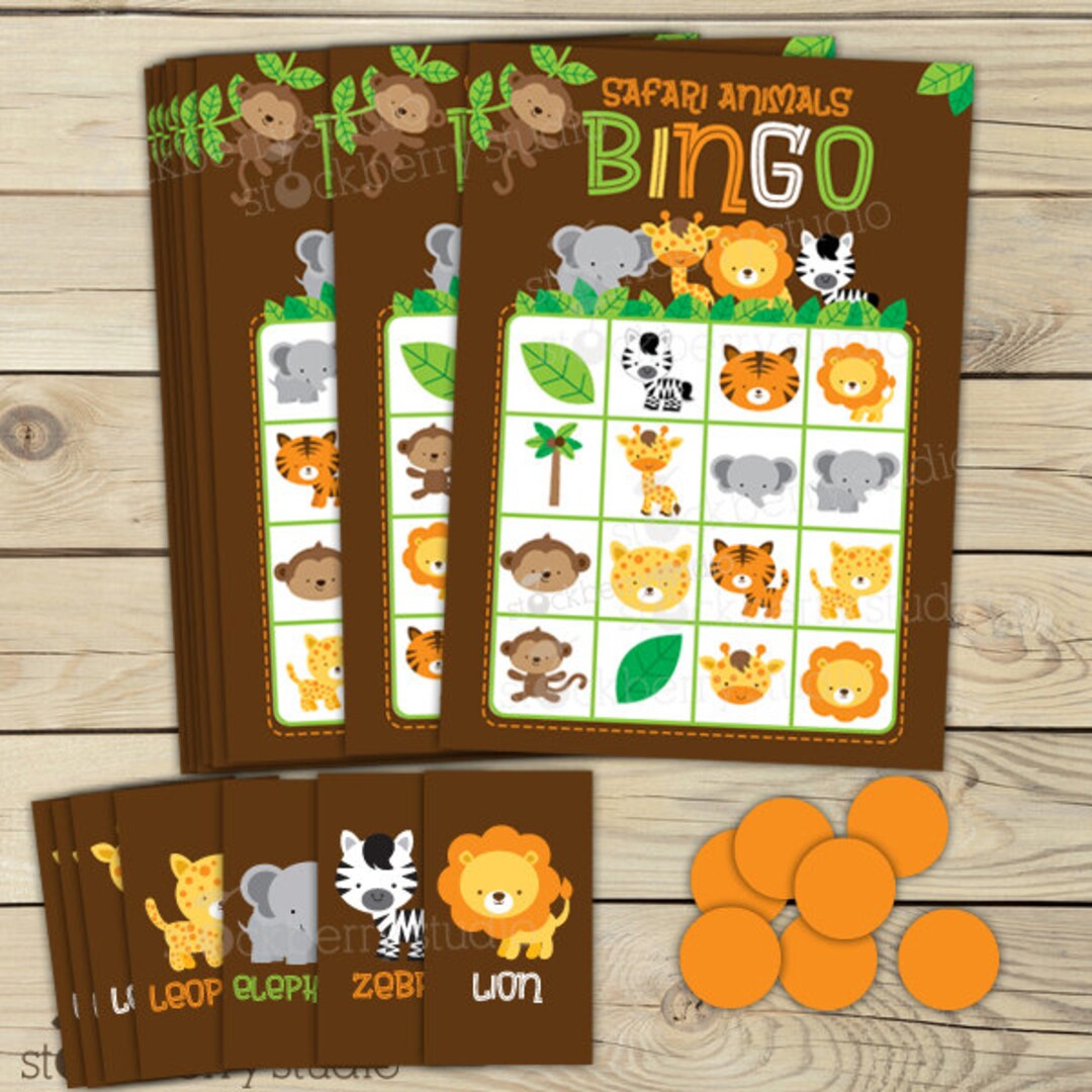 Safari Jungle Baby Shower Bingo Game Birthday Party Games Instant ...