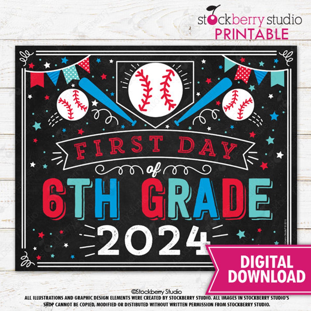 Baseball First Day of 6th Grade Sign Boy 1st Day Sports Sixth Grade ...
