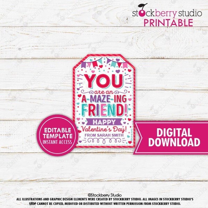Valentine Maze Gift Tag Printable You Are an A-maze-ing Friend - Etsy