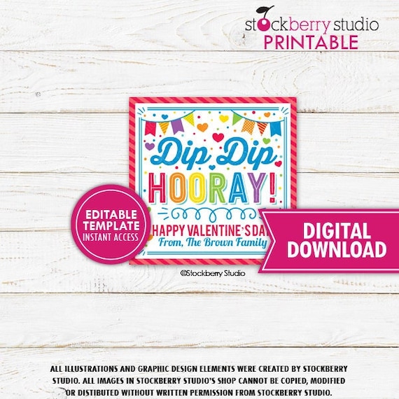 Valentine Gift Tags Dip Dip Hooray Valentine's Day Candy Treat Label ...