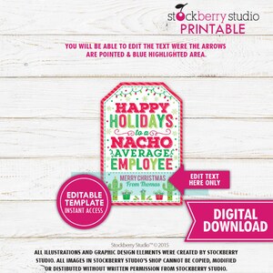 Christmas Gift Tag Nacho Average Employee Thank You Tags Printable ...