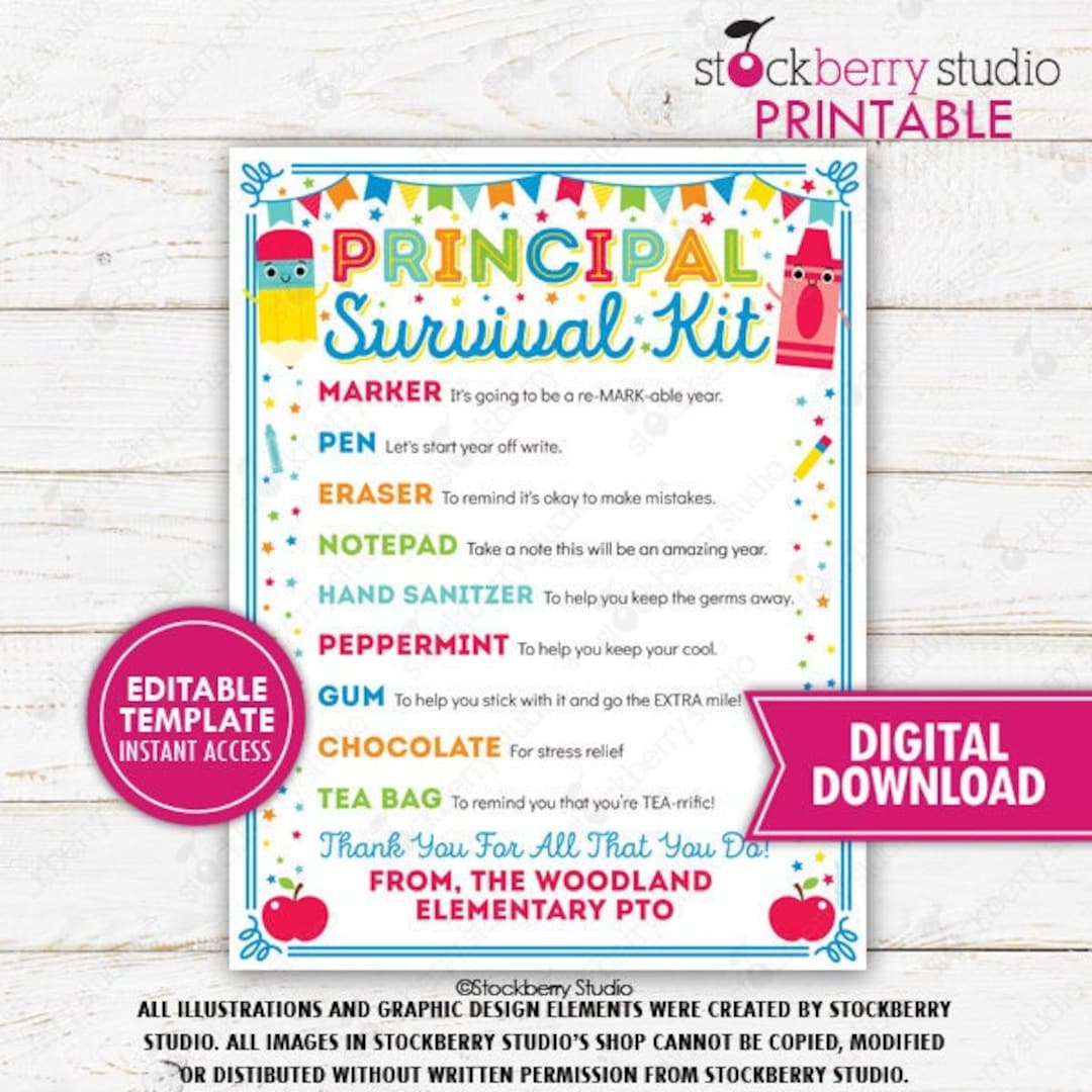 Principal Survival Kit Printable Thank You Appreciation Week Back to ...