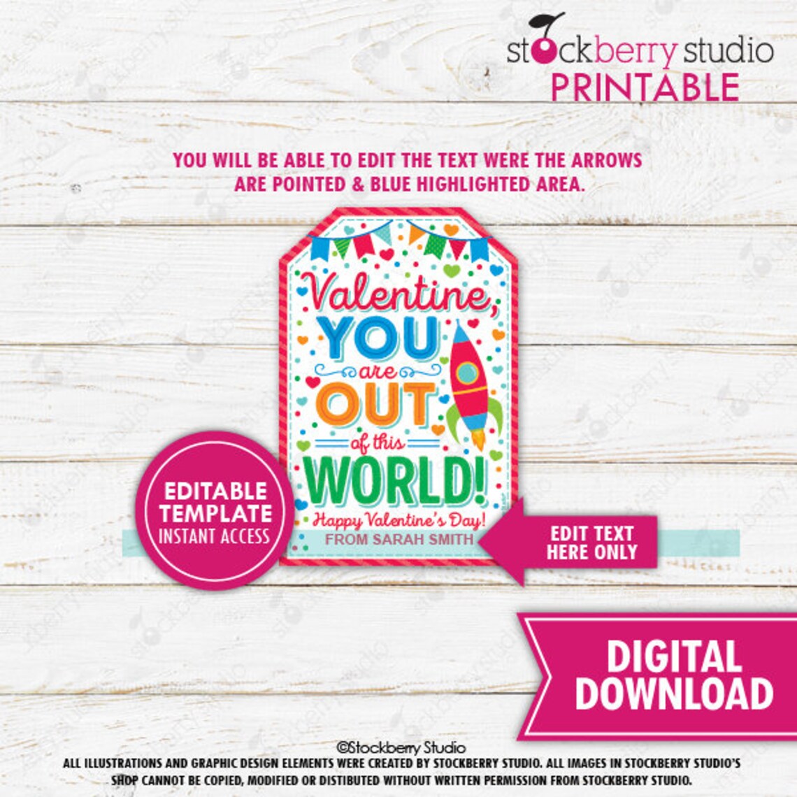 Valentine Space Gift Tag Printable You Are Out of the World Rocket ...