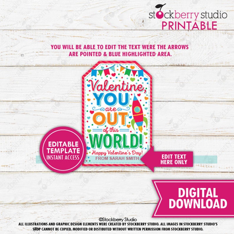 Valentine Space Gift Tag Printable You Are Out of the World - Etsy