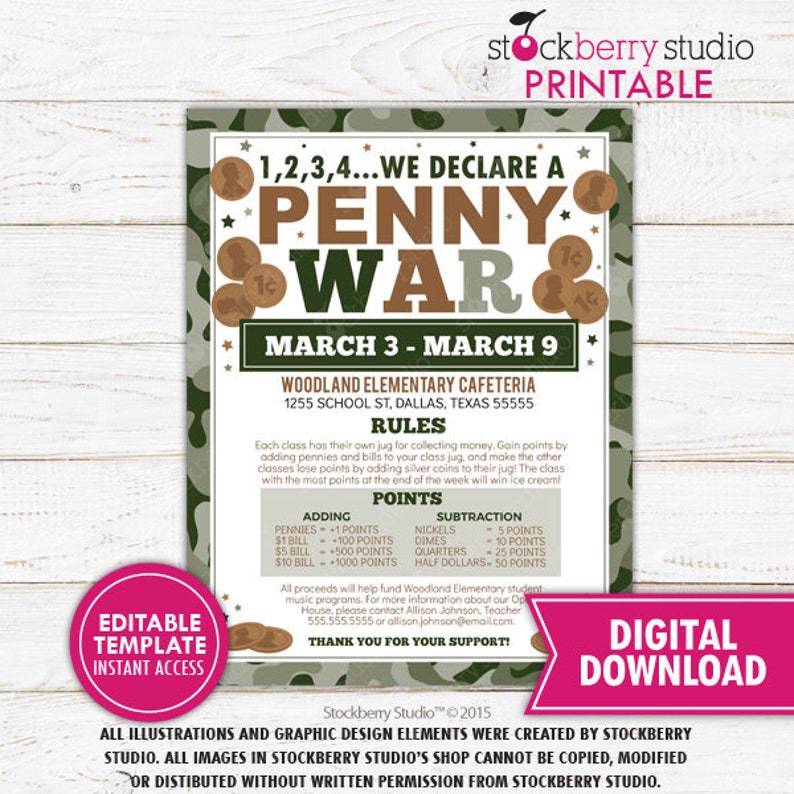 Penny War Flyer School Fundraiser PTO PTA Charity Benefit Church ...