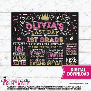 Last Day of School Sign Girl Printable School Photo Props Boy Last Day ...