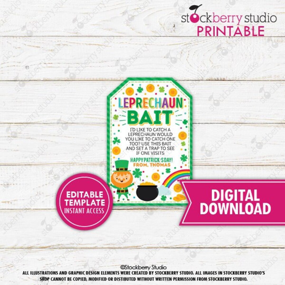 Leprechaun Bait Gift Tag Printable St Patrick's Day Candy Sweet Treats ...