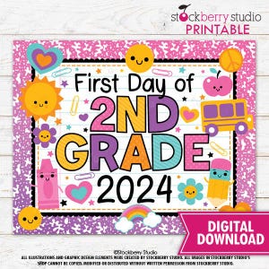 First Day of 2nd Grade Sign Girl First Day of Second Grade Printable ...