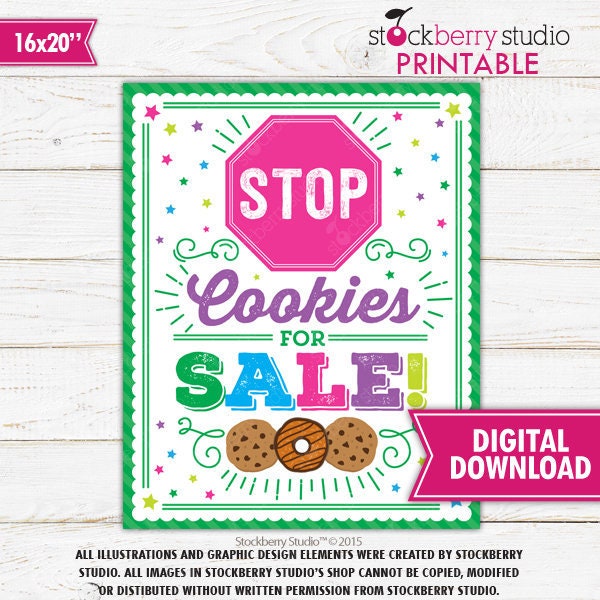 Cookie Booth Sign Stop Cookies for Sale Sign Printable Cookies for Sale ...