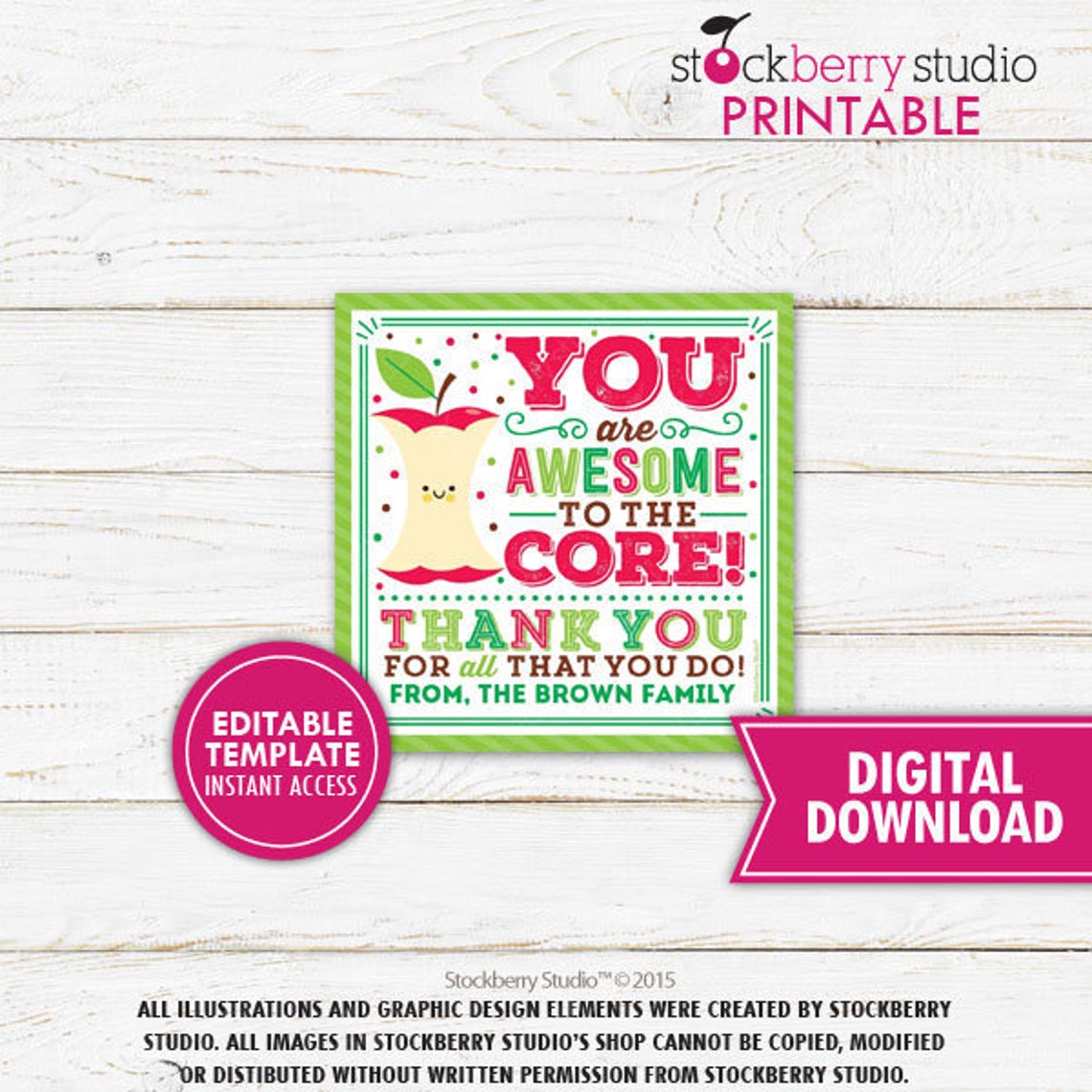 Teacher Gift Tags Printable Apple You Are Awesome to the Core - Etsy