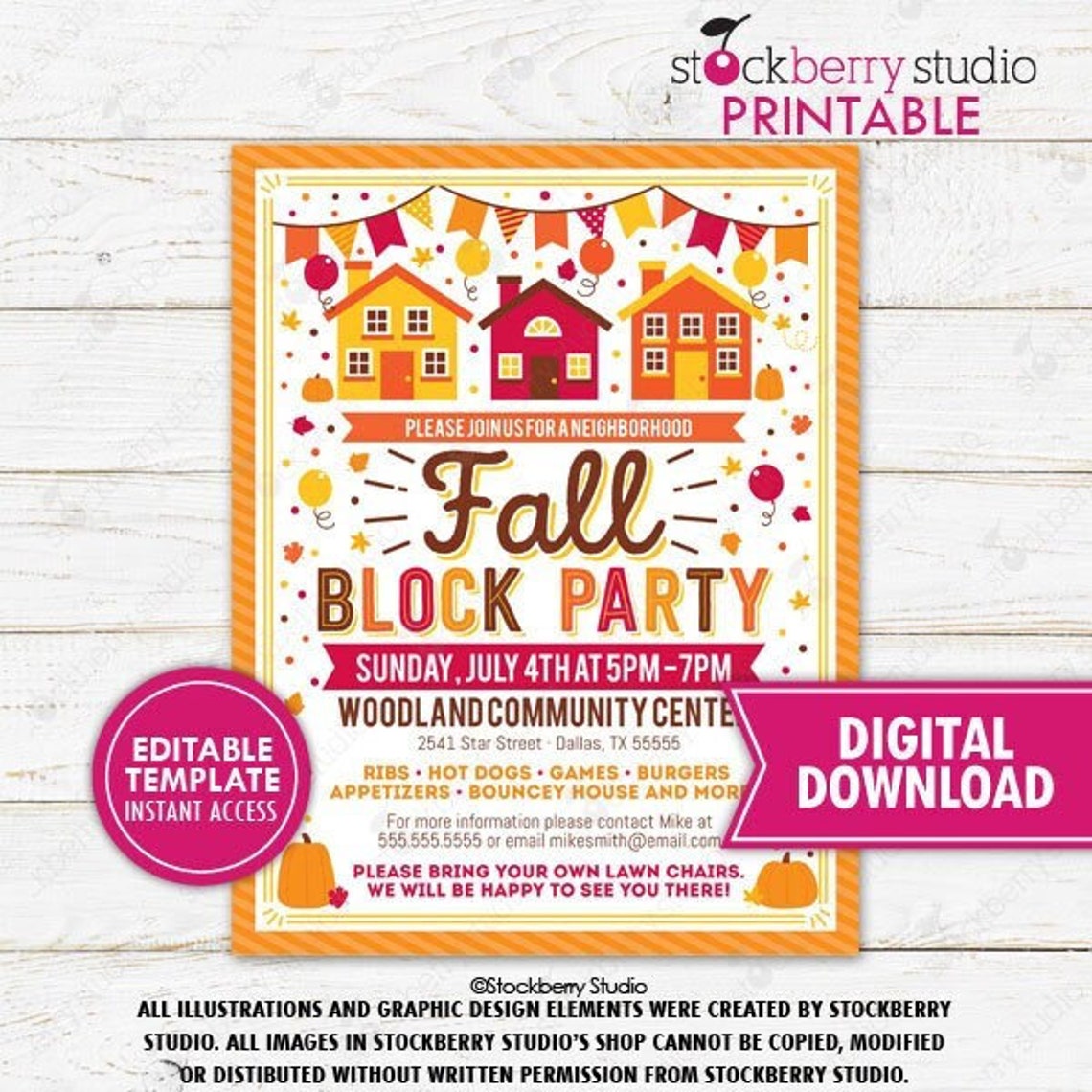 Fall Block Party Flyer Invitation Halloween Neighborhood - Etsy