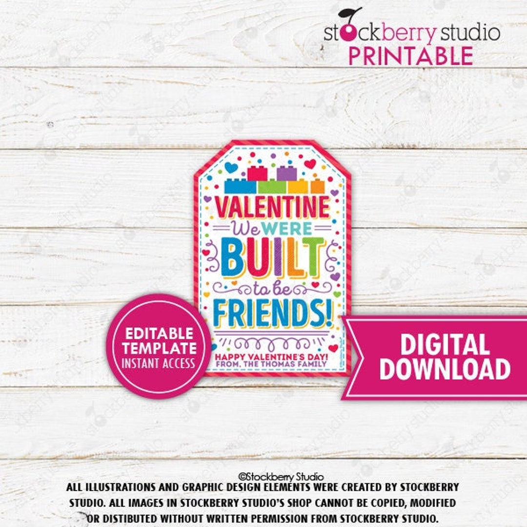 Valentine We Were Built to Be Friends Gift Tag Printable Boy Valentine ...