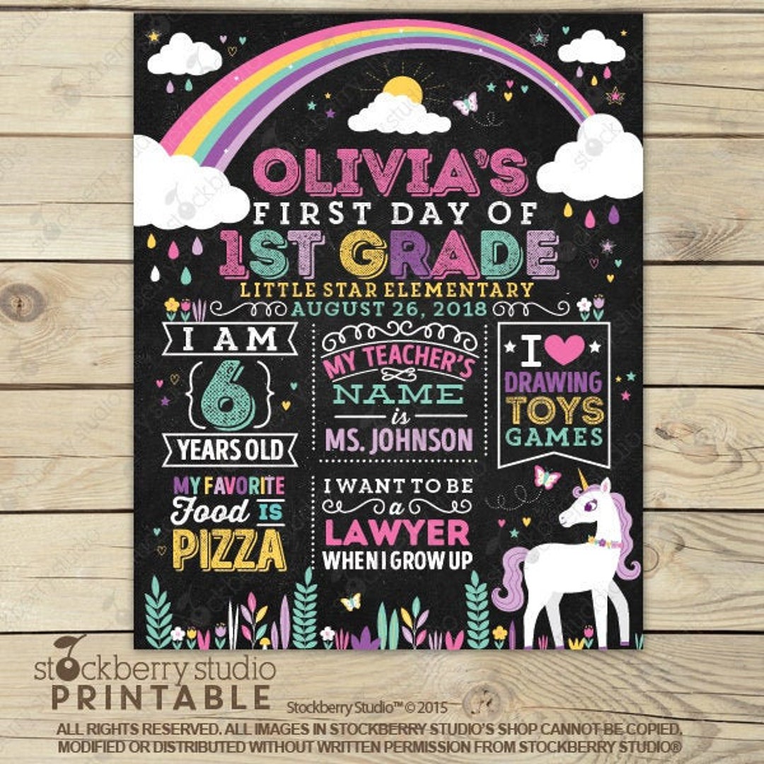 Unicorn First Day of School Chalkboard Sign Unicorn First Day of School ...